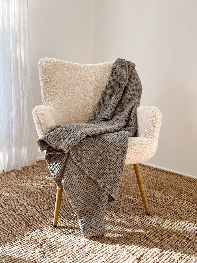 Sage Green Linen Throw Blanket: Waffle Texture, Organic Cotton Blend - Etsy