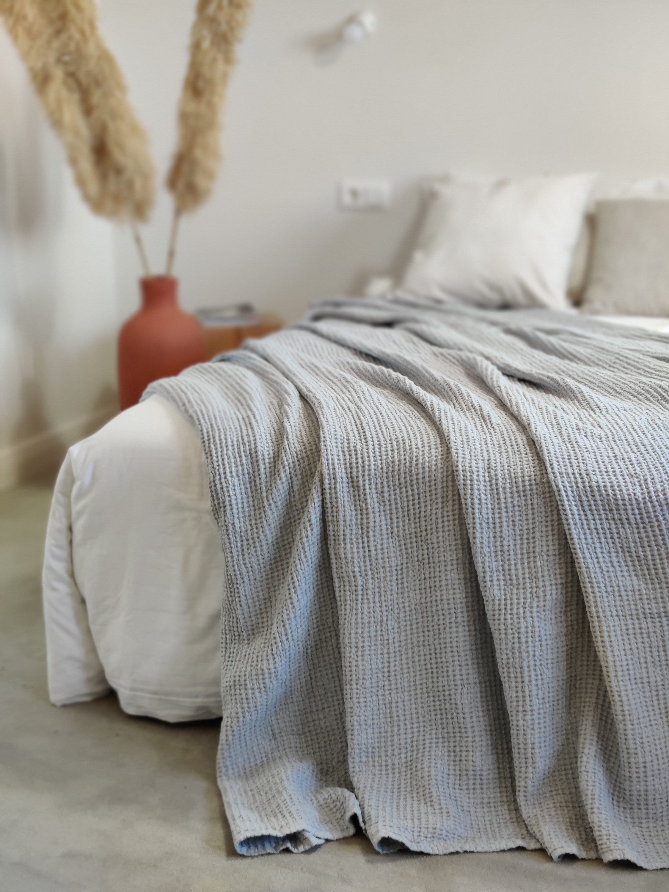 Waffle Linen Blanket in Light Grey. Linen Throw Blanket in in - Etsy