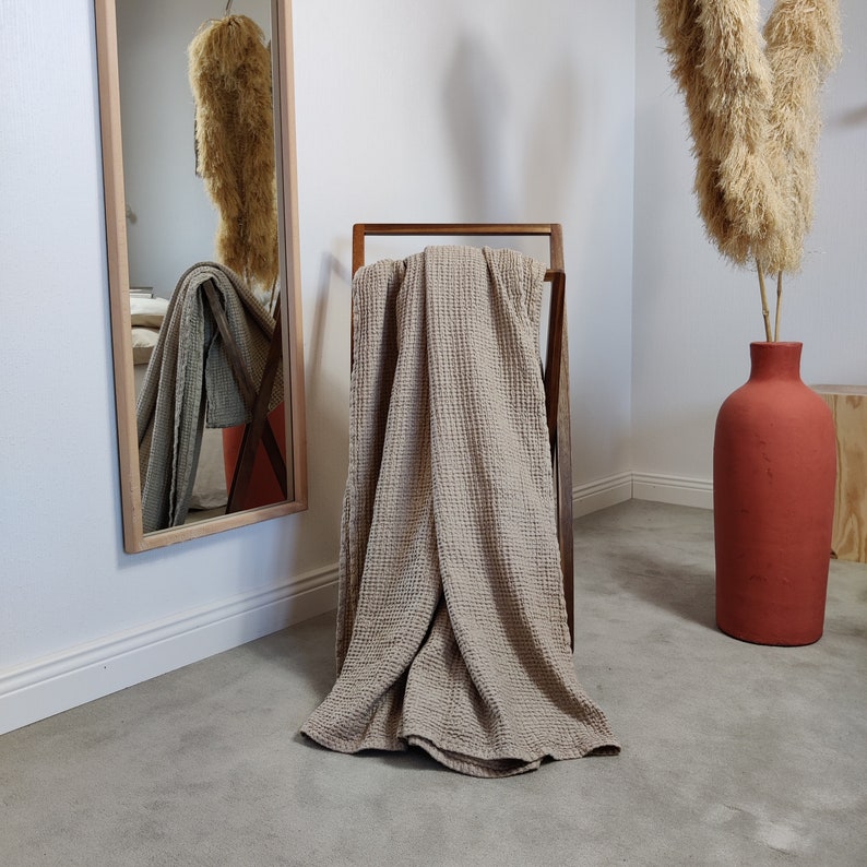 Waffle Linen Blanket in Beige. Linen Throw Blanket in in Twin - Etsy