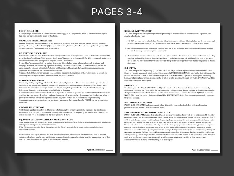 Balloon Artist Contract Agreement Template, Balloon Decor Decoration ...