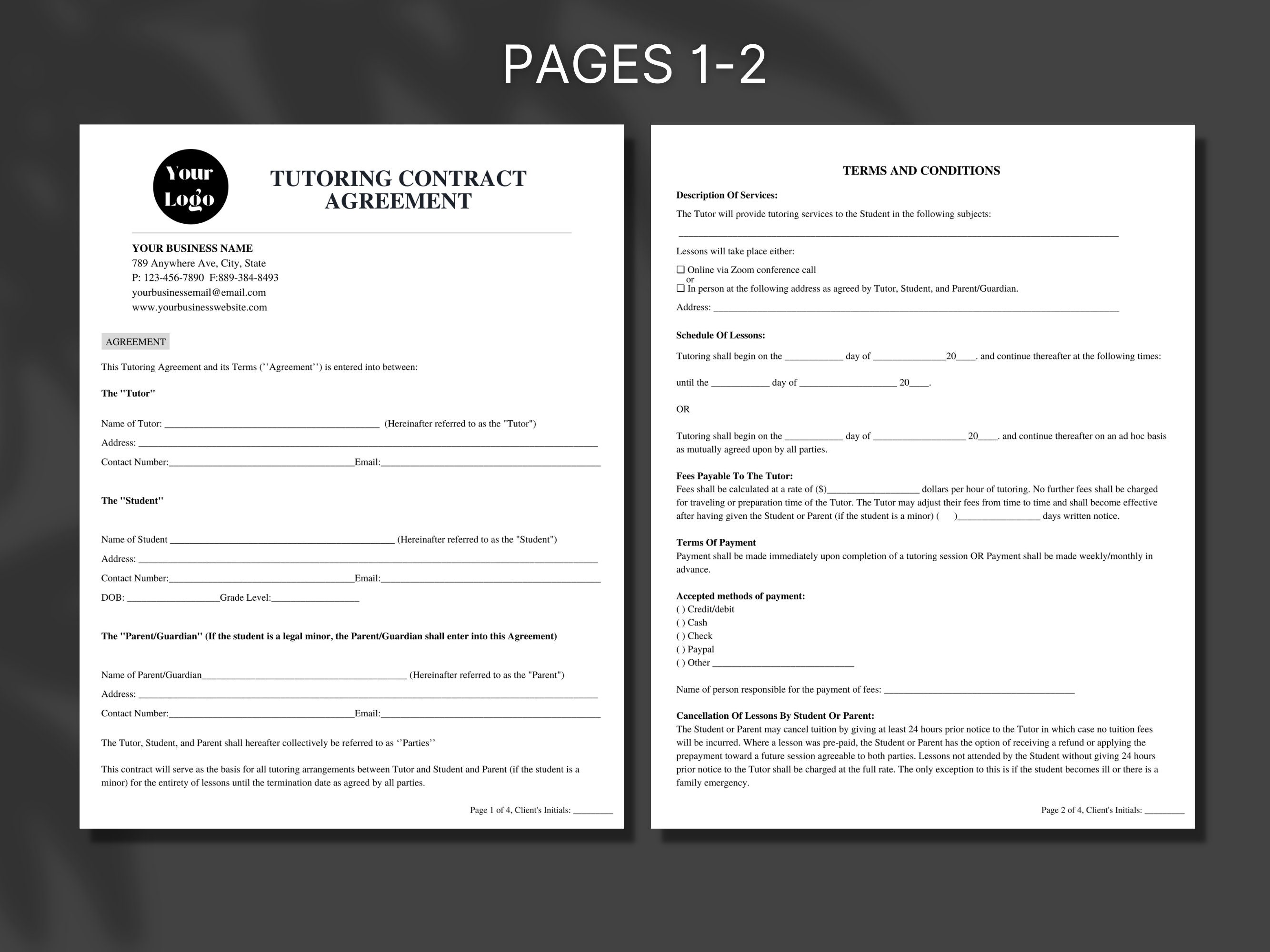 Tutoring Contract Agreement Template, Tutor Contact, Private Tutoring ... Tutoring Contract Agreement Template, Tutor Contact, Private Tutoring ...