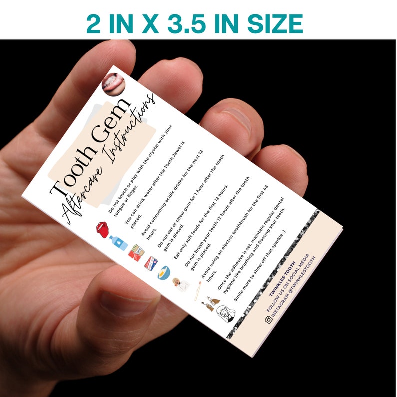 Editable Tooth Gem Aftercare Instruction Card Canva Template , Tooth ...