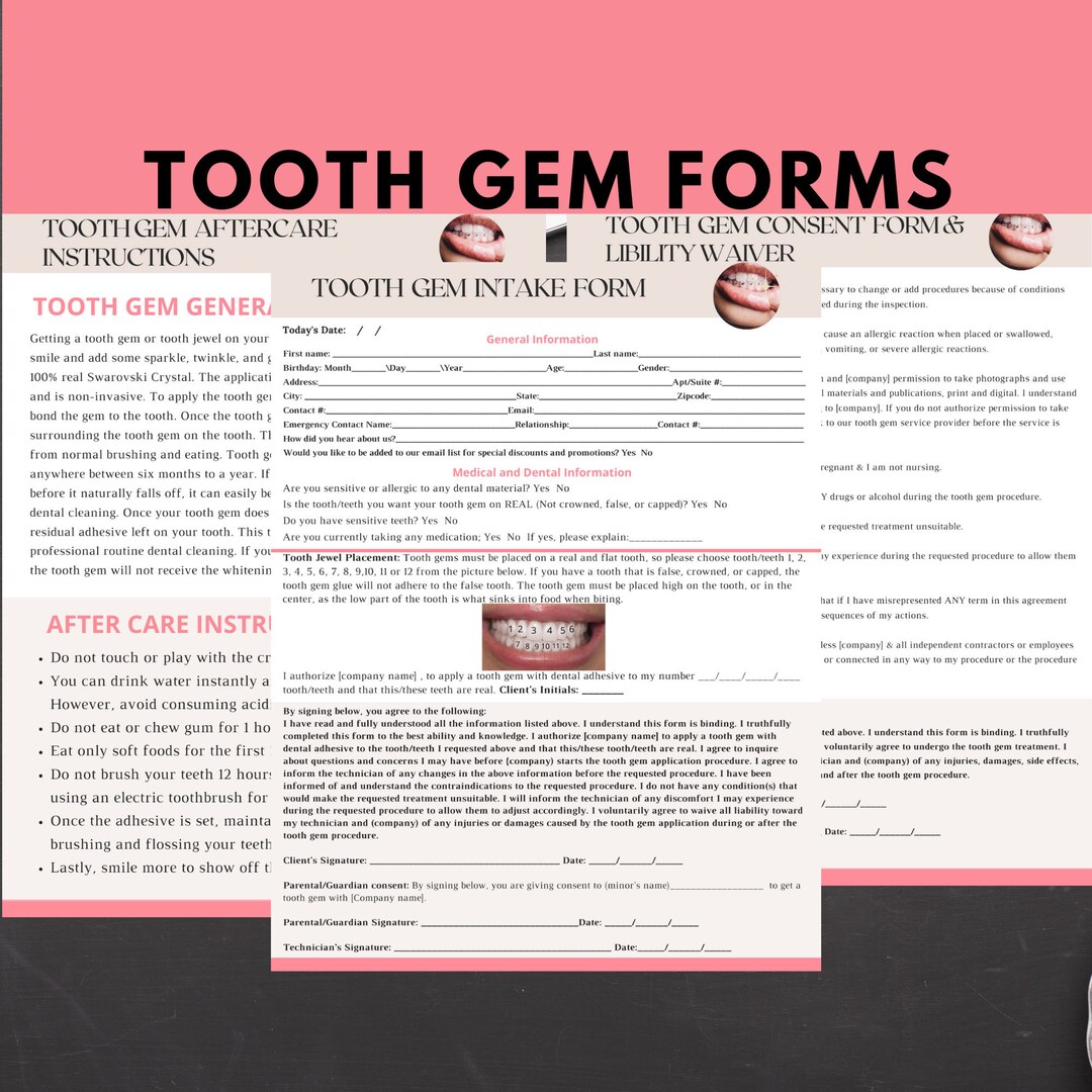 Tooth Gem Consent Form Canva, Editable Tooth Gem Intake, Consent ...