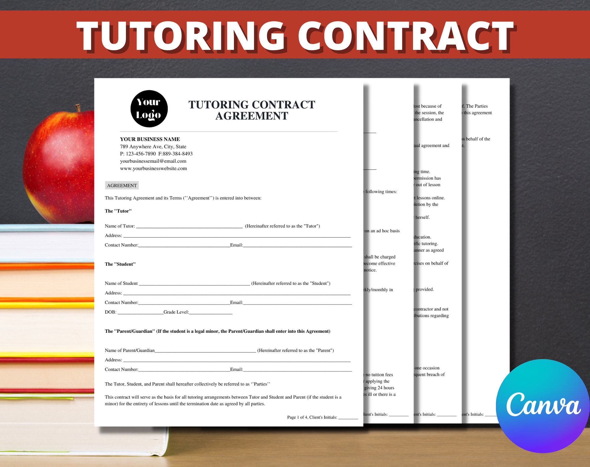 Tutoring Contract Agreement Template, Tutor Contact, Private Tutoring ...