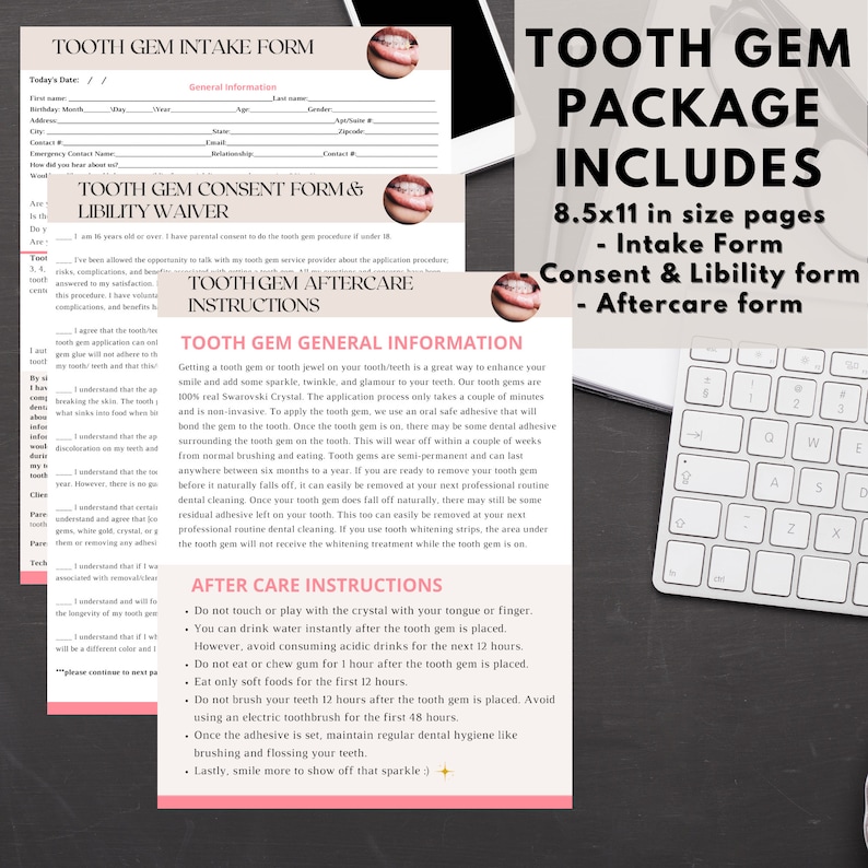 Tooth Gem Consent Form Canva, Editable Tooth Gem Intake, Consent ...