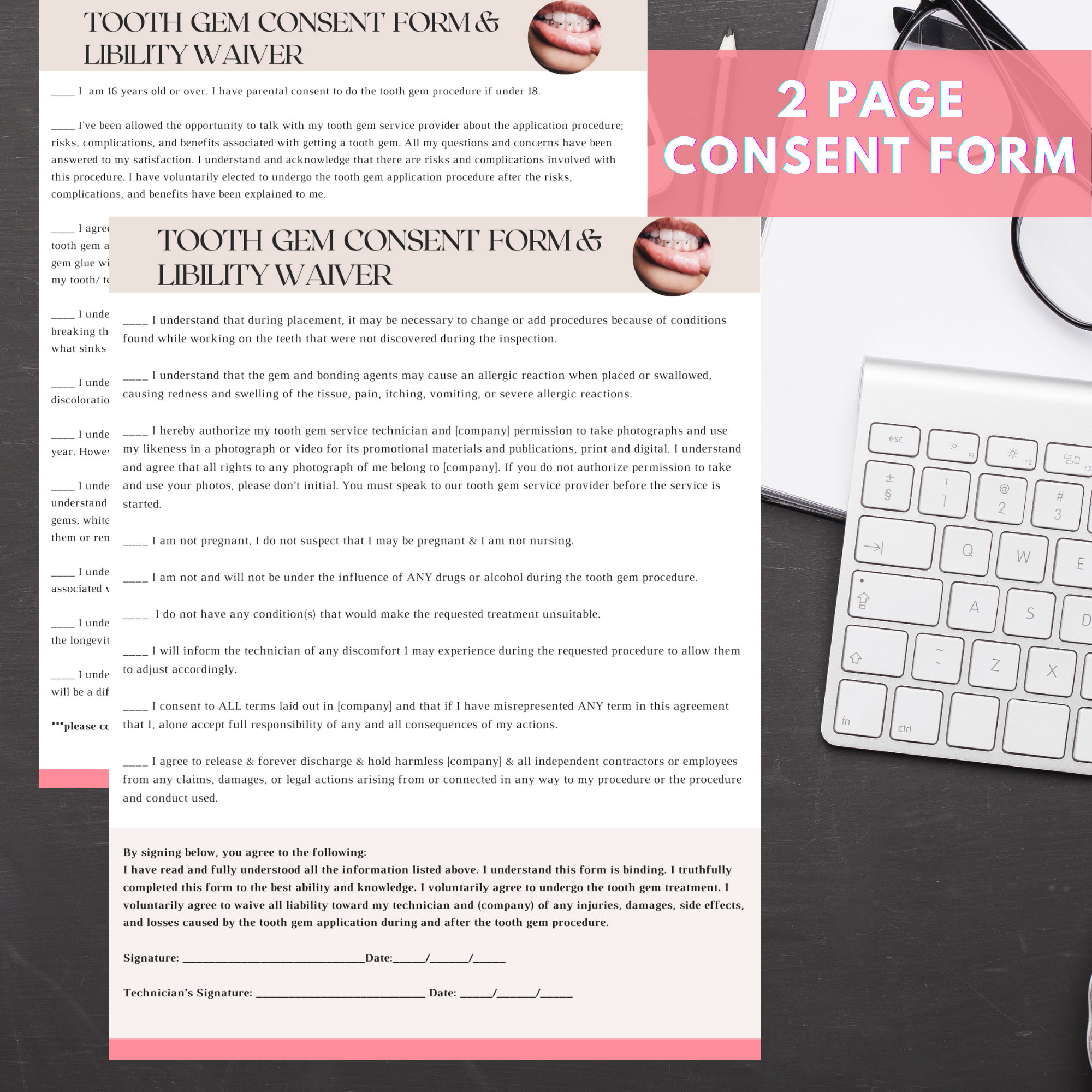 Tooth Gem Consent Form Canva, Editable Tooth Gem Intake, Consent ...