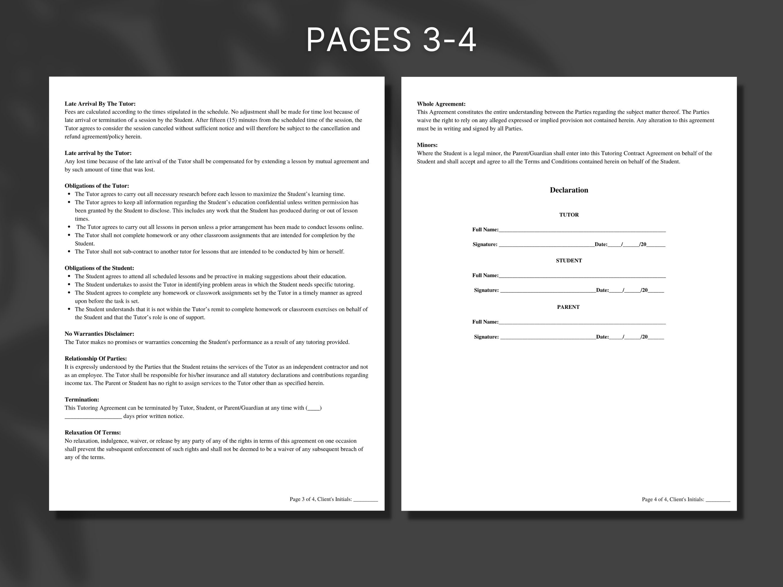 Tutoring Contract Agreement Template, Tutor Contact, Private Tutoring ...