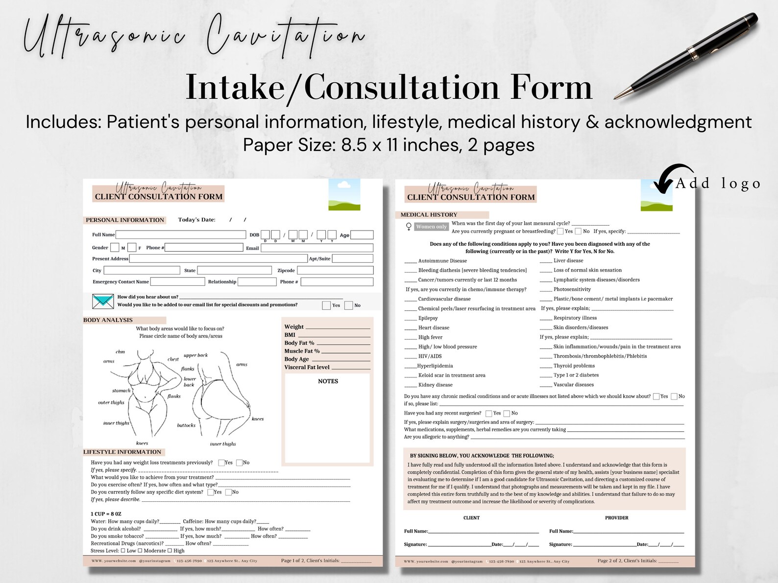 Ultrasonic Fat Cavitation Consent Forms, Body Contouring, Body ...