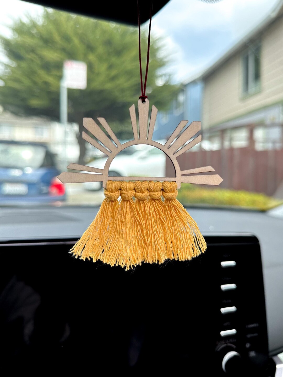 Filipino Wooden Car Rearview Mirror Charm With Macrame Tassels ...