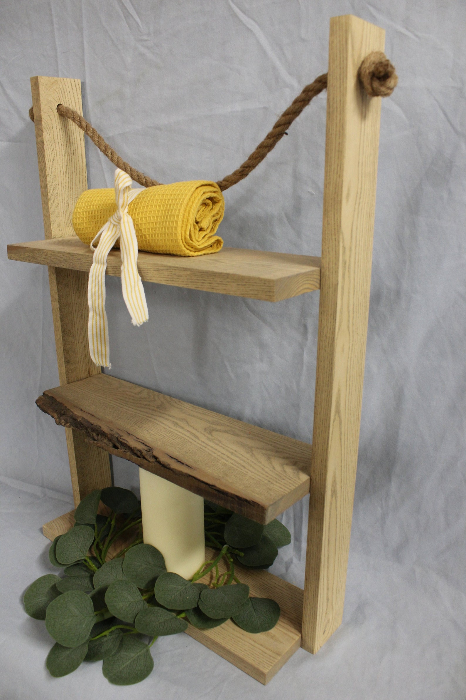 Rustic Hanging Ladder Shelf 1, 2, or 3 Shelves With or Without Live ...