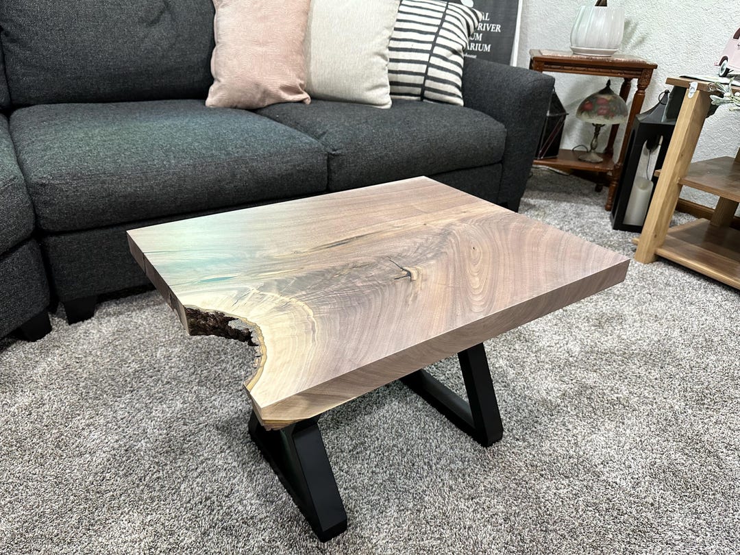 Walnut Live Edge Accent Coffee, End, Side Table, Metal Legs, Functional ...