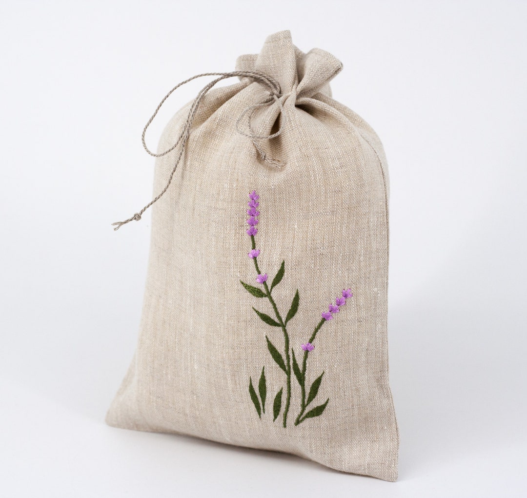 Embroidered Linen Bag, Linen Gift Bag, Flax Bag, Natural Linen Presents ...