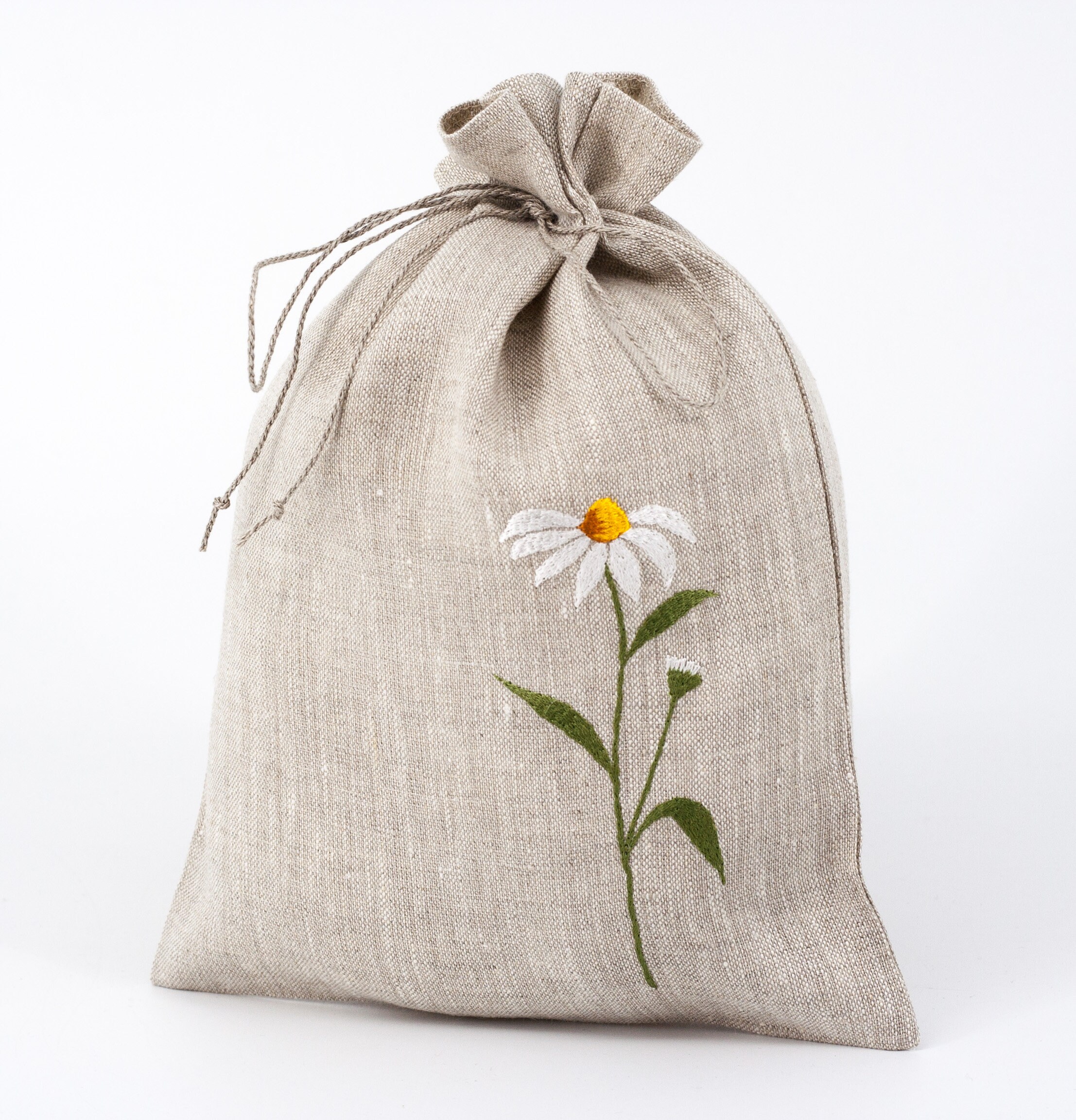 Sac en lin sac de lin brodé sac cadeaux poche de lin à - Etsy France