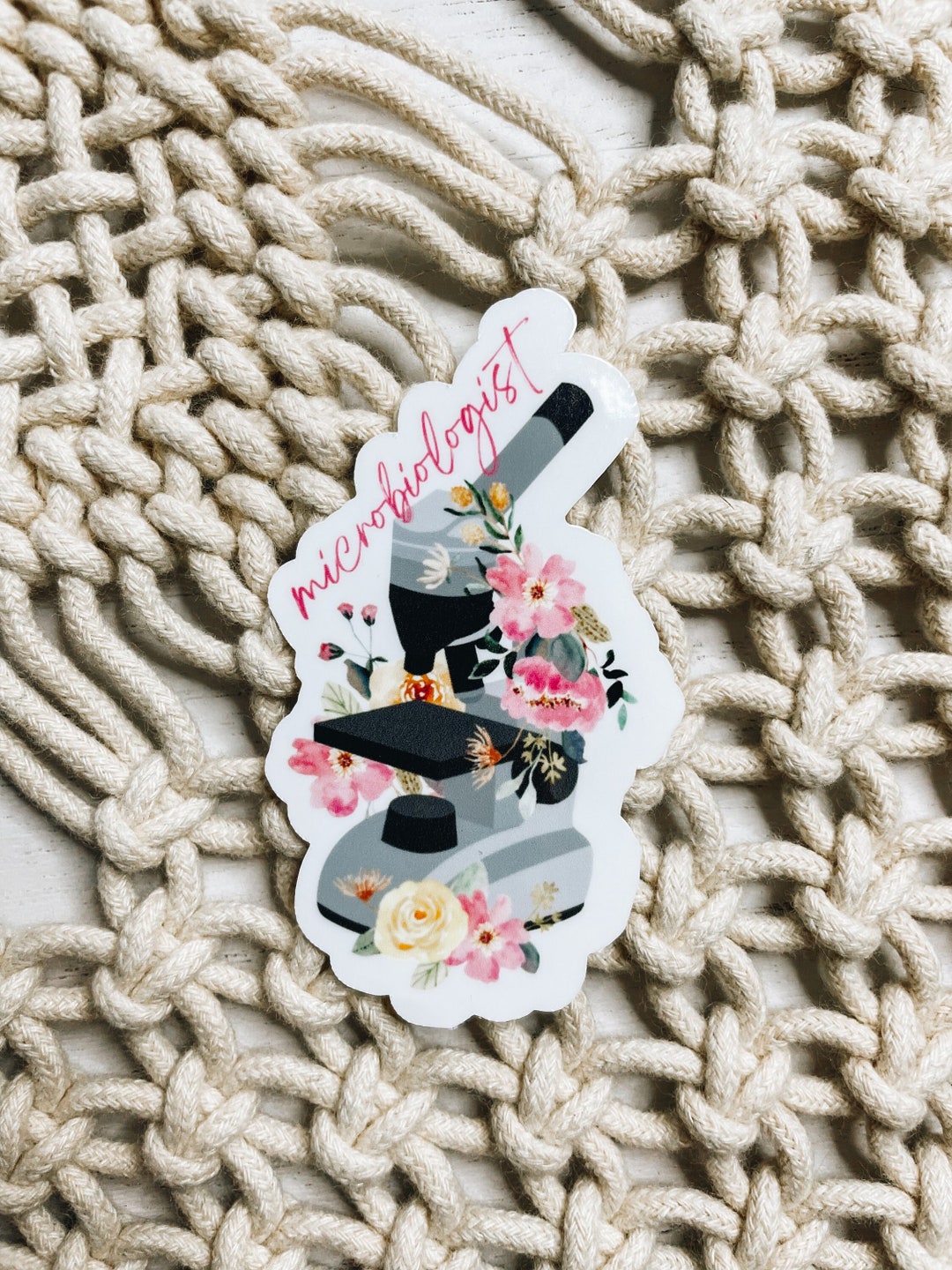 Microbiologist Sticker, Microscope With Flowers, for Clinical ...