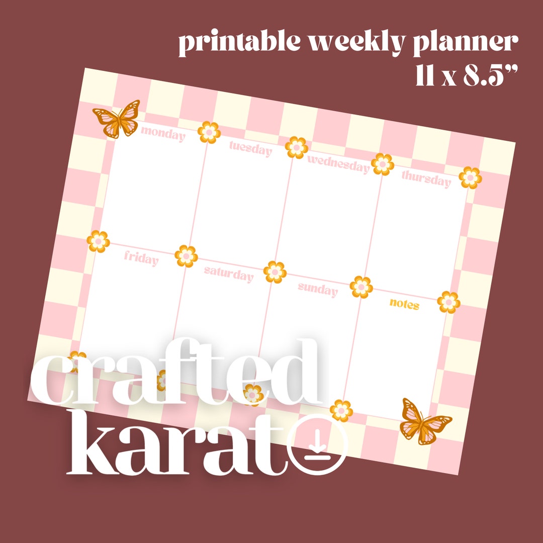 Pink Pastel Retro Checkerboard Cute Weekly Planner Organizer Printable ...