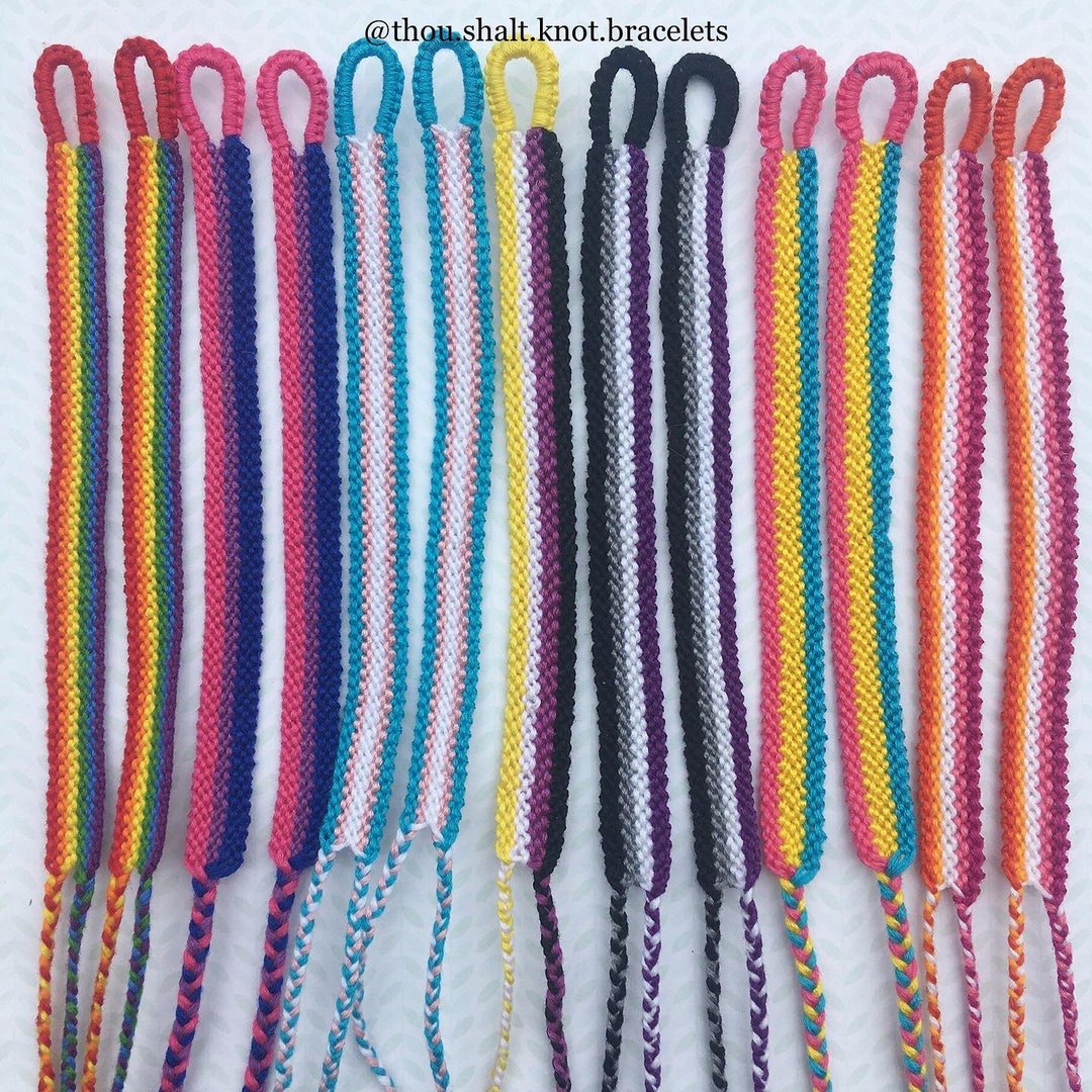 Knotted Pride Flag Bracelets With Braided Ties- Rainbow Lgbtq Stripe ...