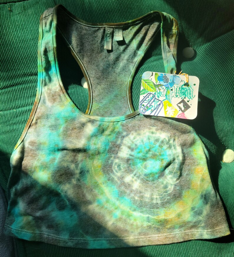 Green Linen Blend Tie Dye Crop Top Racerback Tank Women's Small Tye Dye Crop Top - Etsy