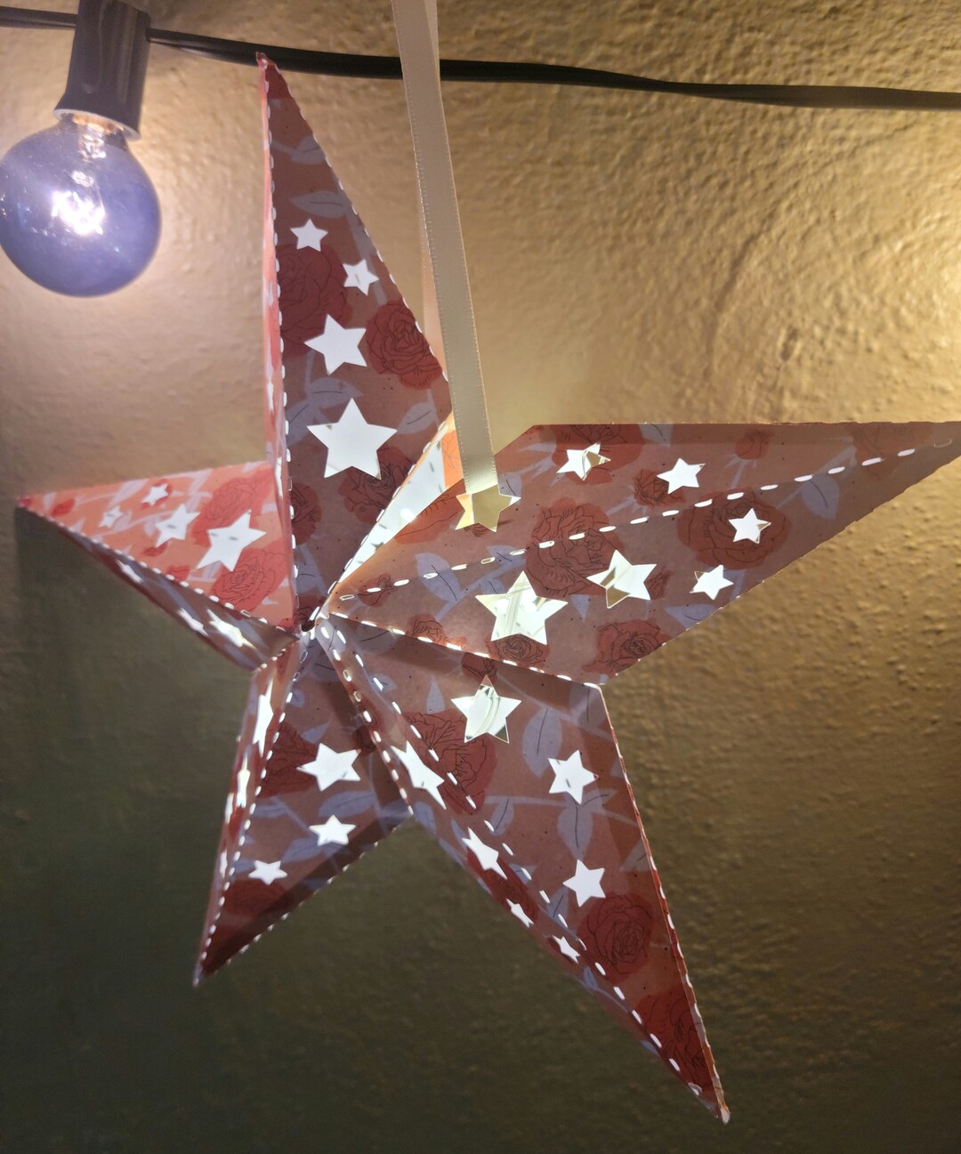 Handmade Paper Star Lantern - Fairy Lights Included - Star Pattern ...