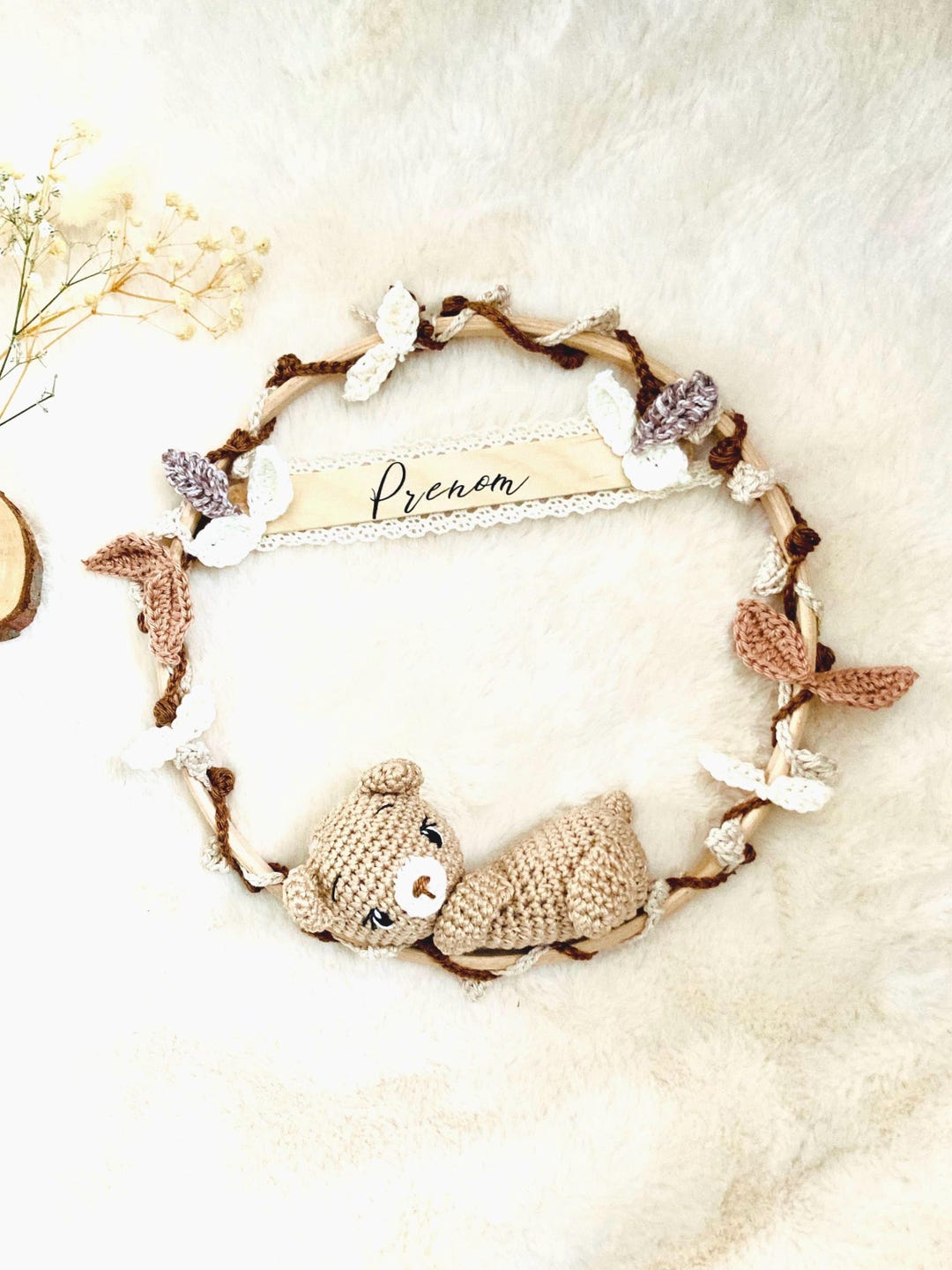 Customizable Crocheted Teddy Bear Wall Crown, Baby Room Wall Name ...