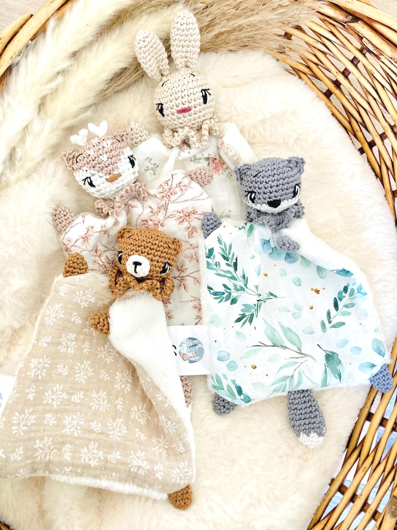 Mini Doudou Lange Au Crochet. Doudou Souple Lange Animaux, Doudou Bébé ...