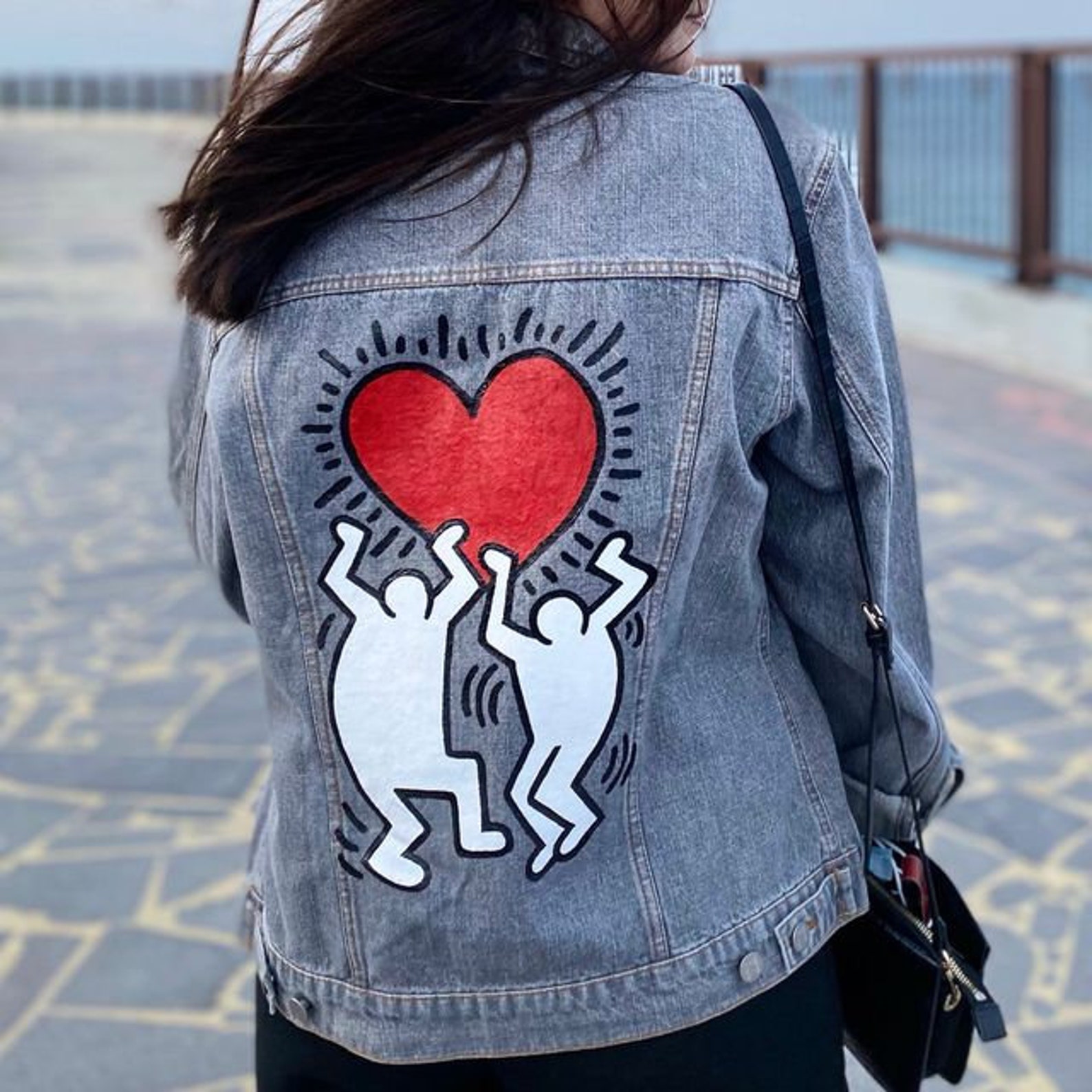 Keith Haring Hand-painted Denim Jacket - Etsy