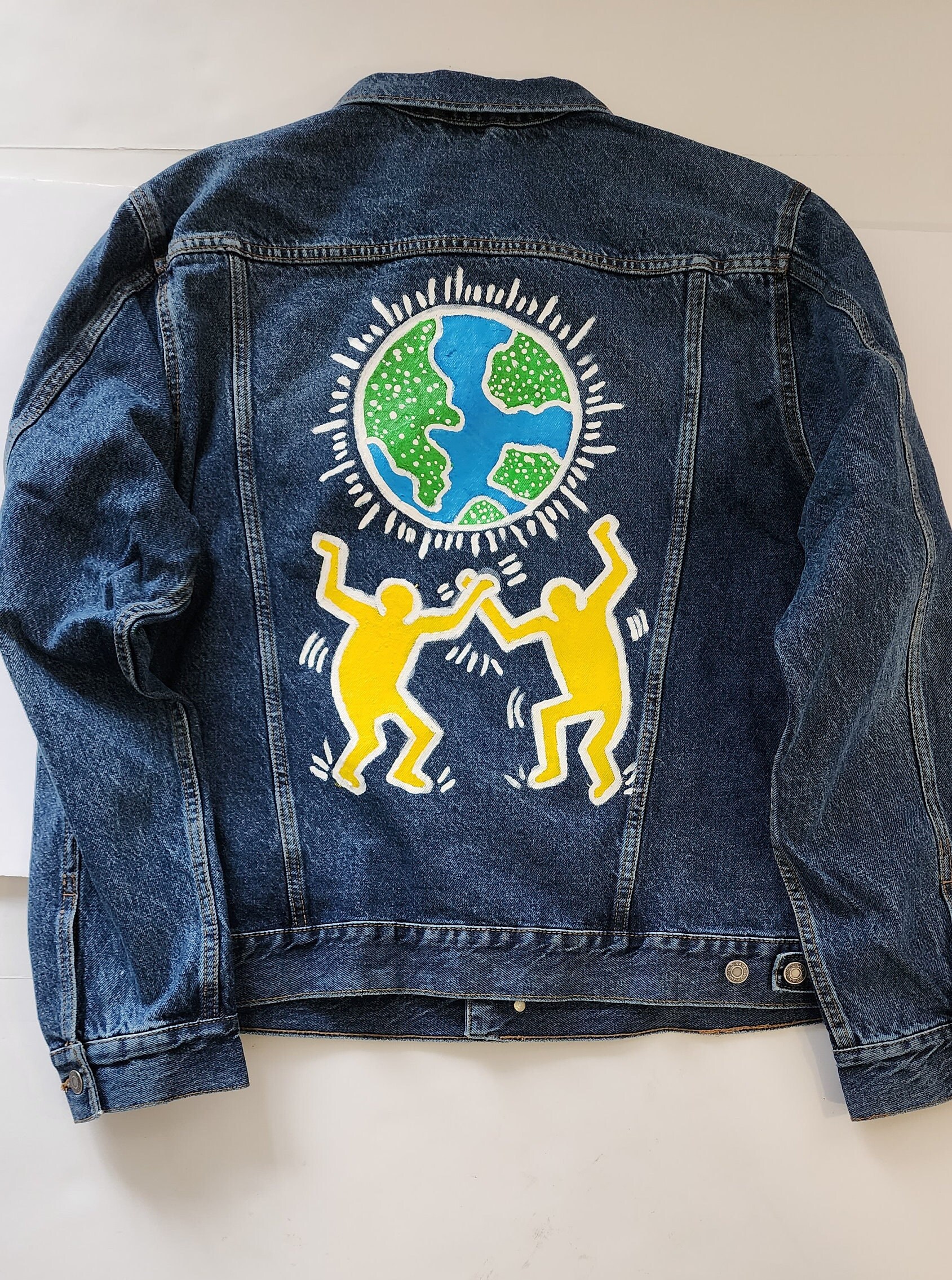 Keith Haring Hand-painted Denim Jacket - Etsy