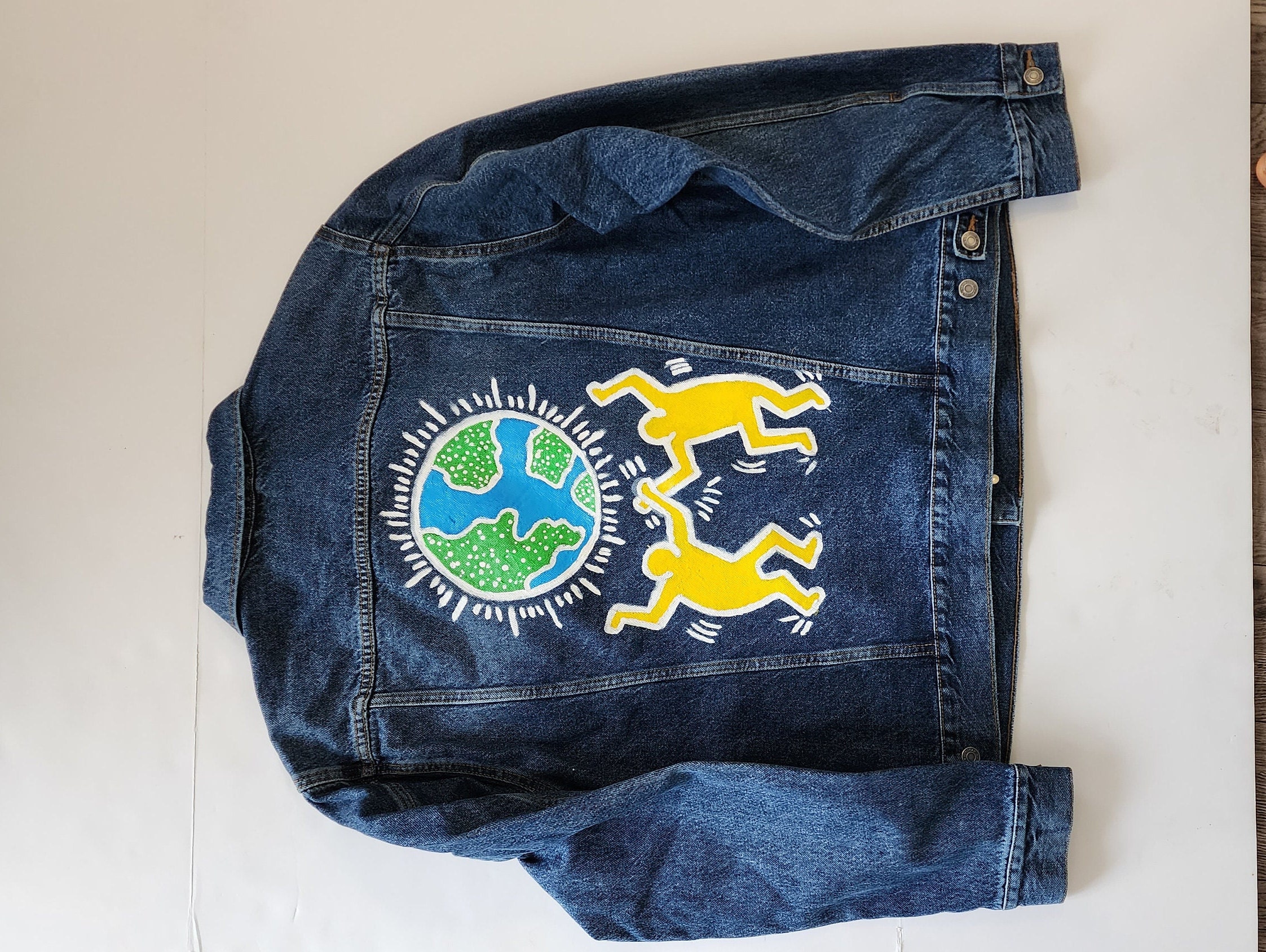 Keith Haring Hand-painted Denim Jacket - Etsy