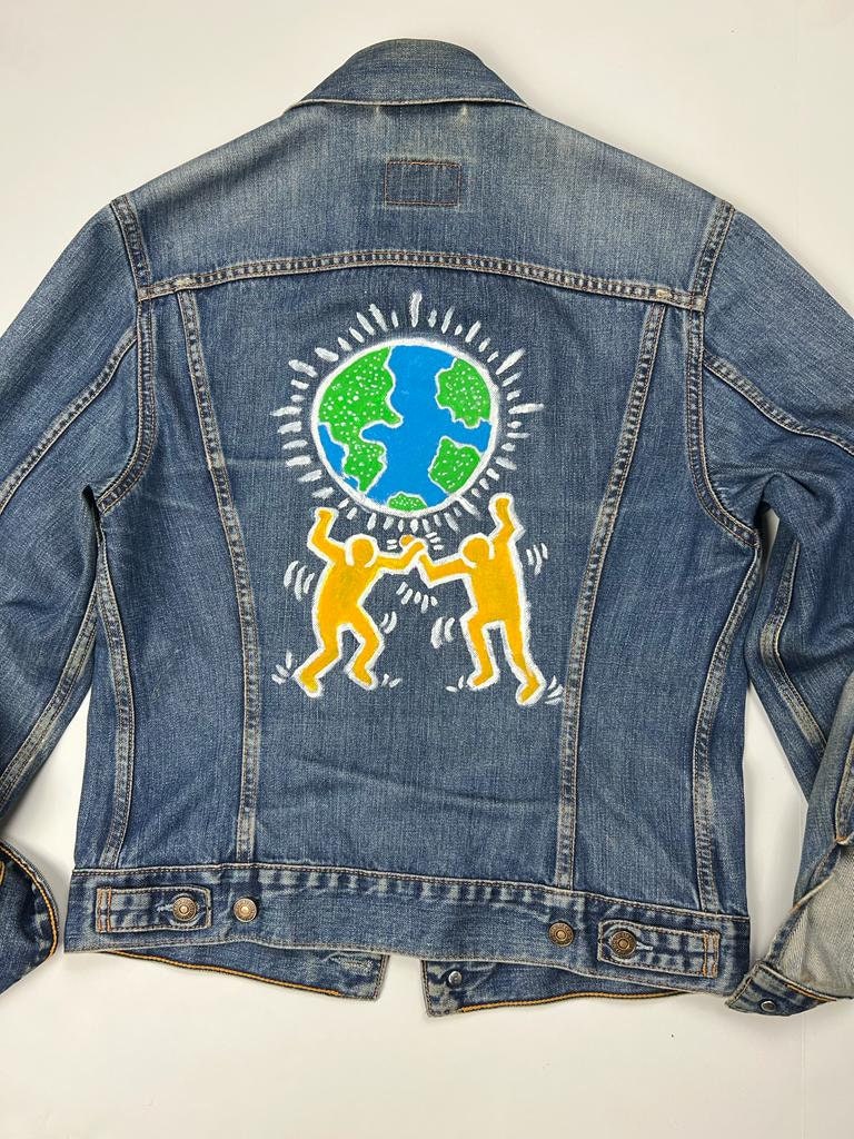 Keith Haring Hand-painted Denim Jacket - Etsy