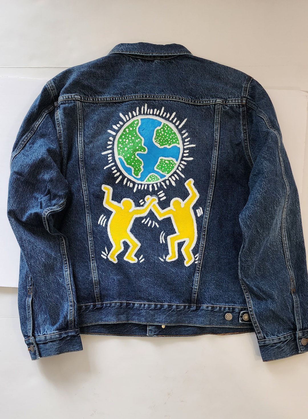 Keith Haring Hand-painted Denim Jacket - Etsy