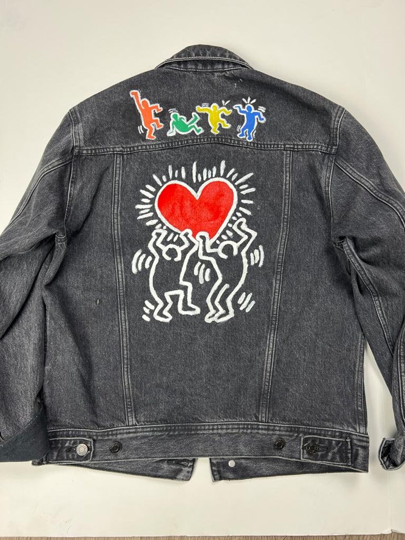 Keith Haring Hand-painted Denim Jacket | Etsy