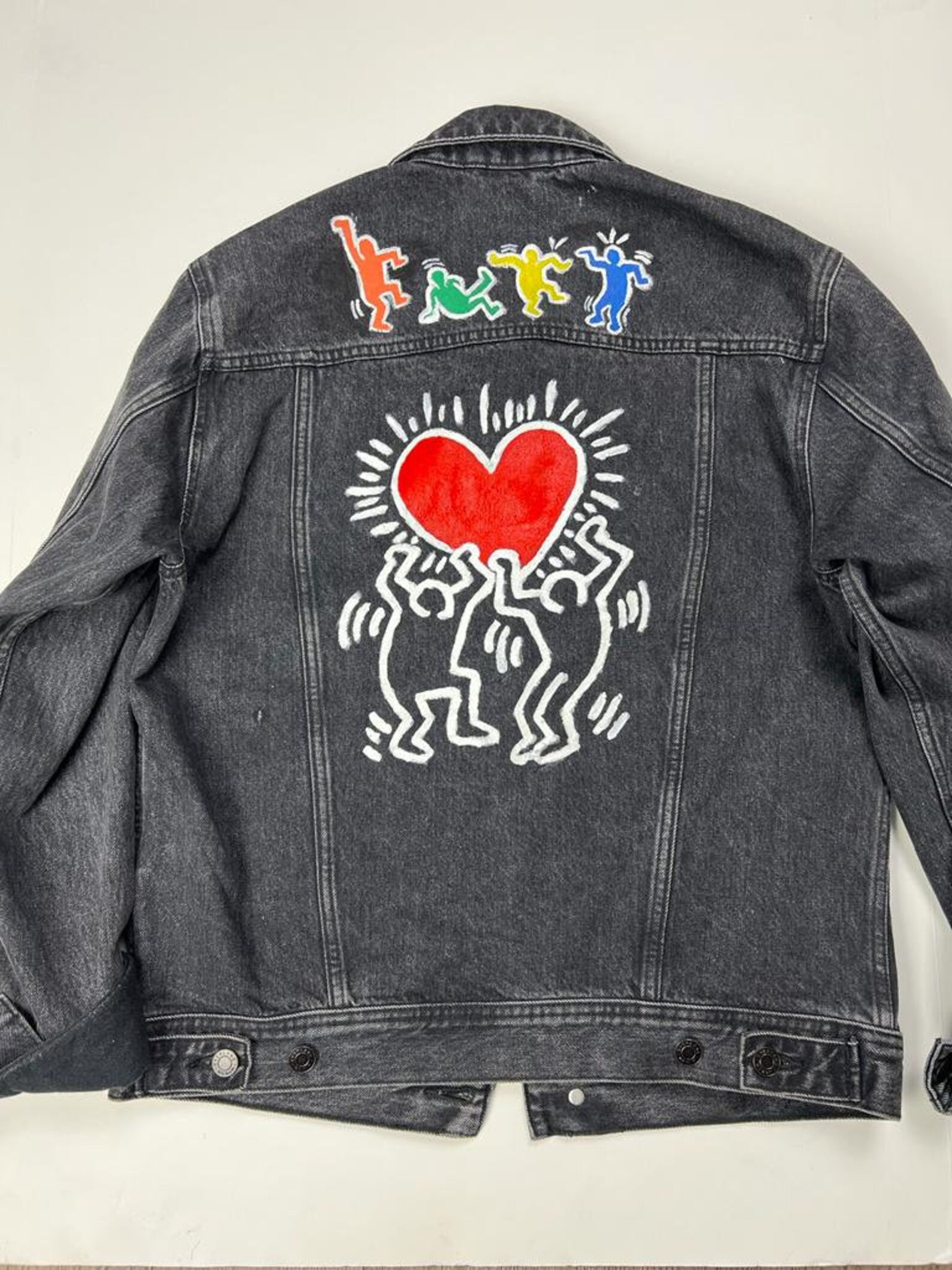 Keith Haring Hand-painted Denim Jacket | Etsy