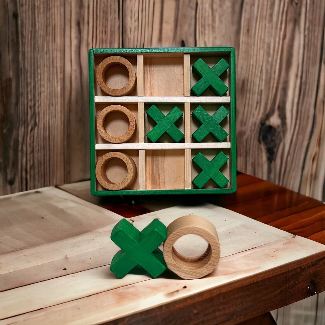 Wooden Tic Tac Toe Game - Classic Brain Teaser XO Board Game for 2 ...