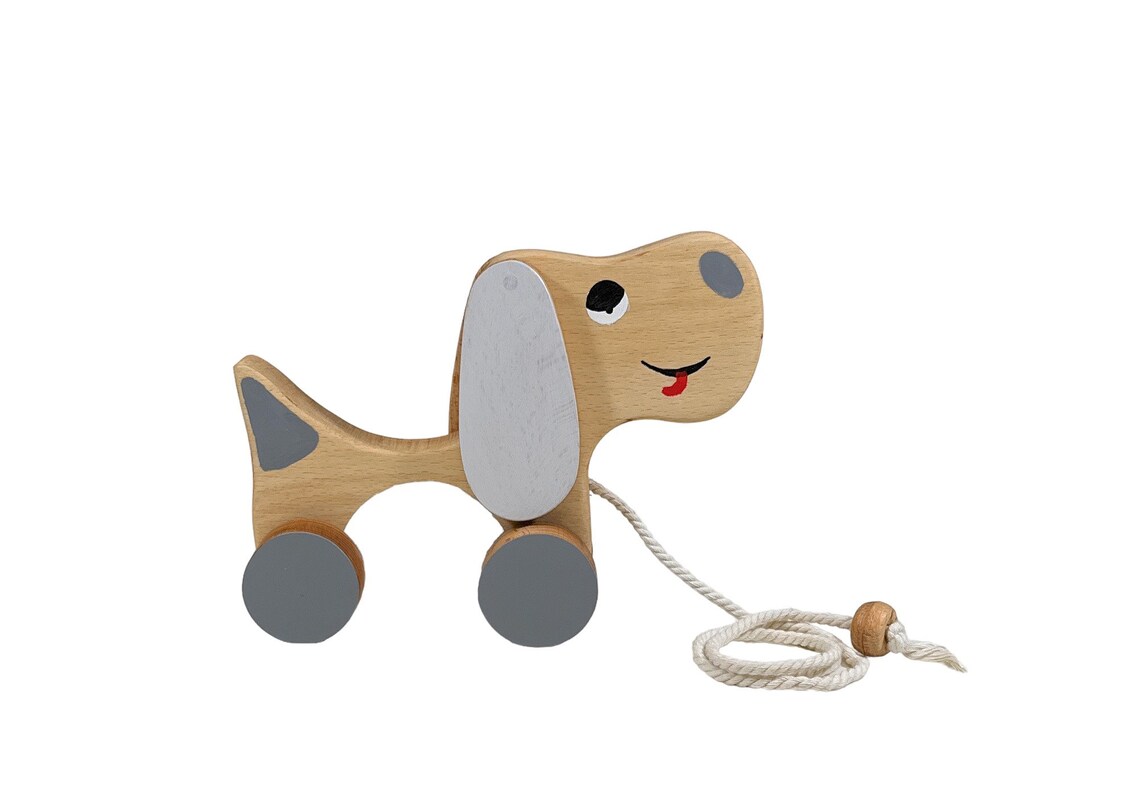 Adorable Wooden Pull-along Puppy Toy Baby Toy 12 Months Push and Pull ...