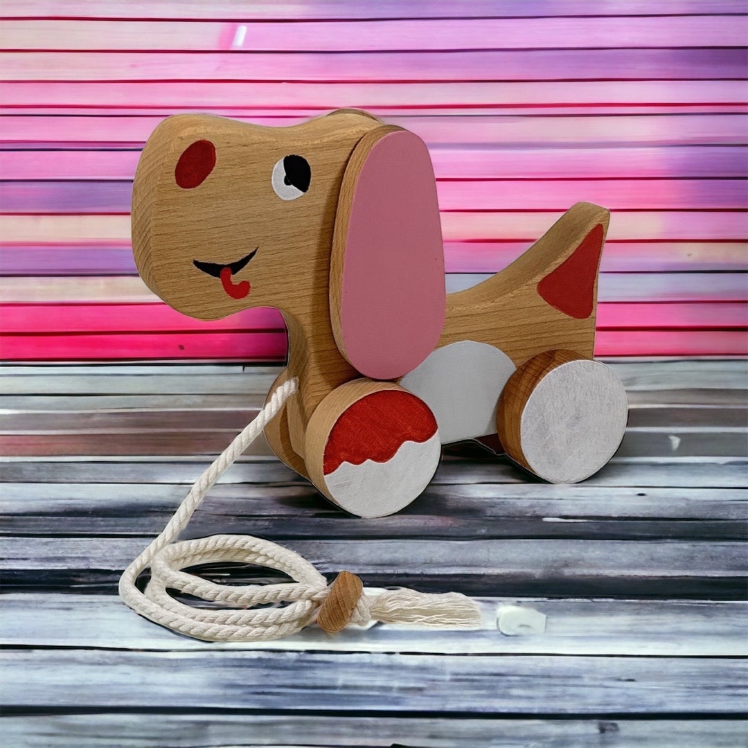 Wooden Dog Toy, Pull Along Dog for Kids, Gifts for Toddlers, Wooden ...