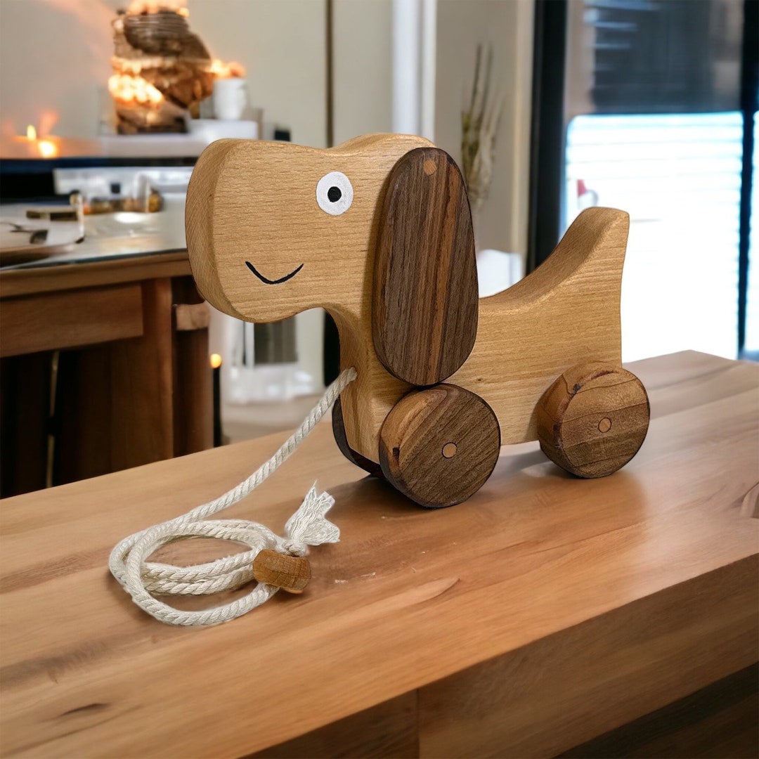 Cute Wooden Toy Puppy for Toddlers Push and Pull Toy Pull Along Dog for ...