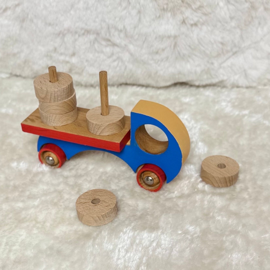 Wooden Toy Car, Car With Building Blocks, Wooden Mini Truck Toy With ...