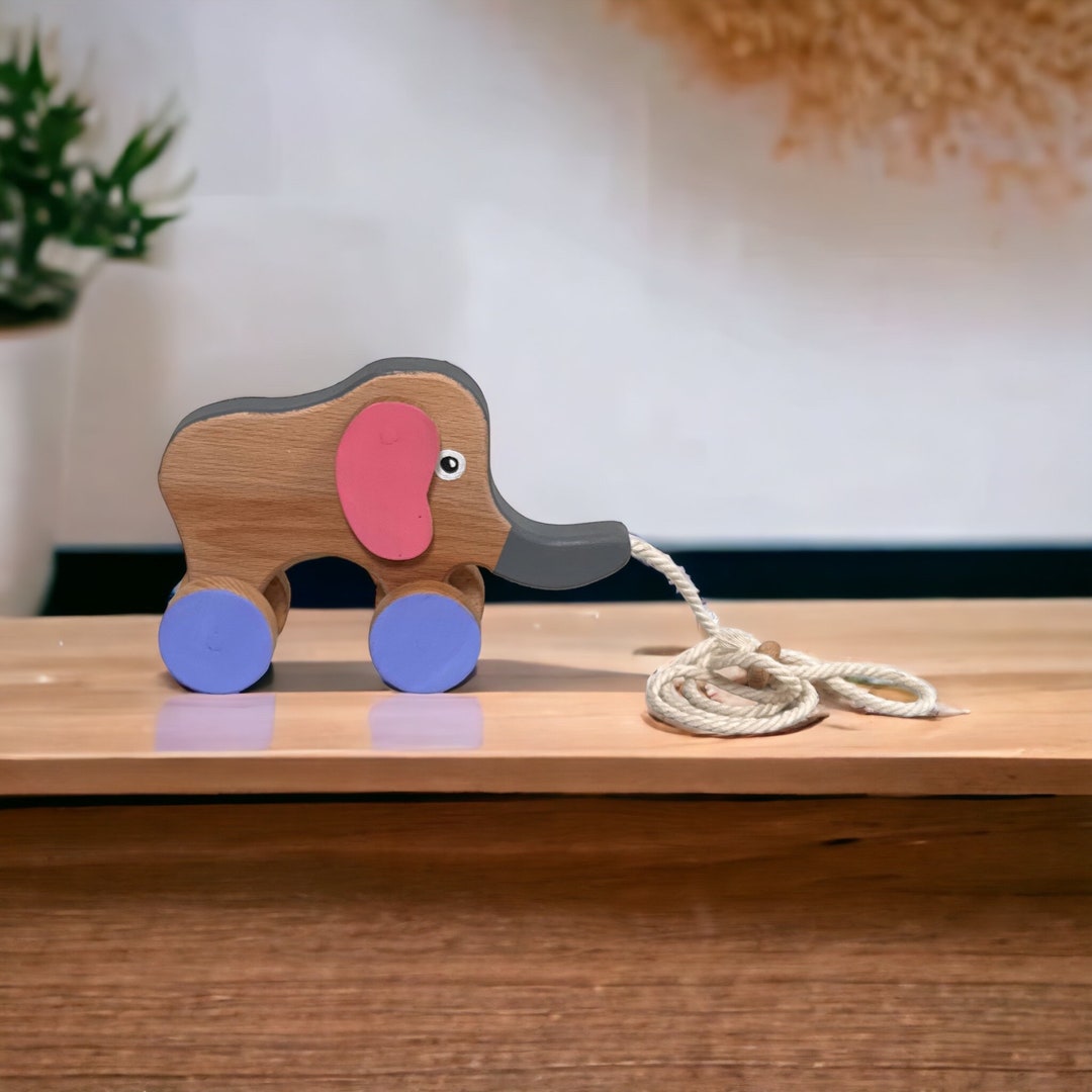 Handcrafted Wooden Pull Along Elephant Toy - Eco-friendly and Adorable ...
