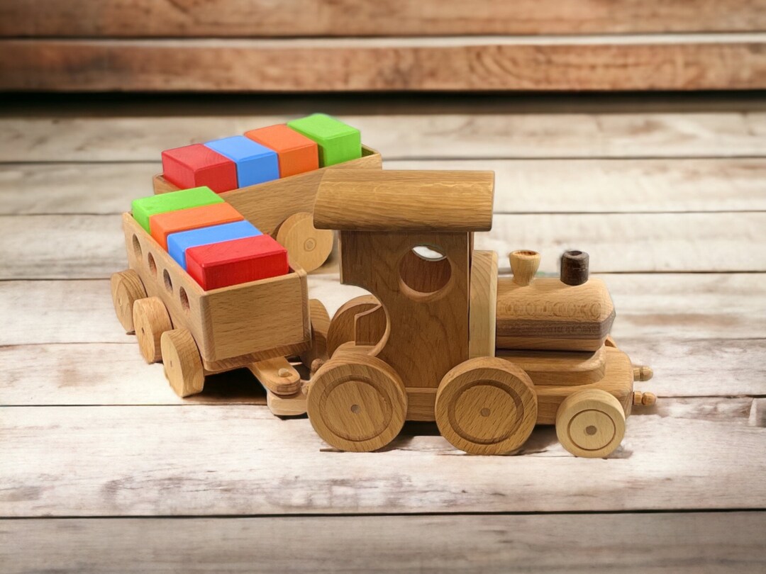 Wooden Locomotive Train Set Toy Train With Wagons Colorful - Etsy
