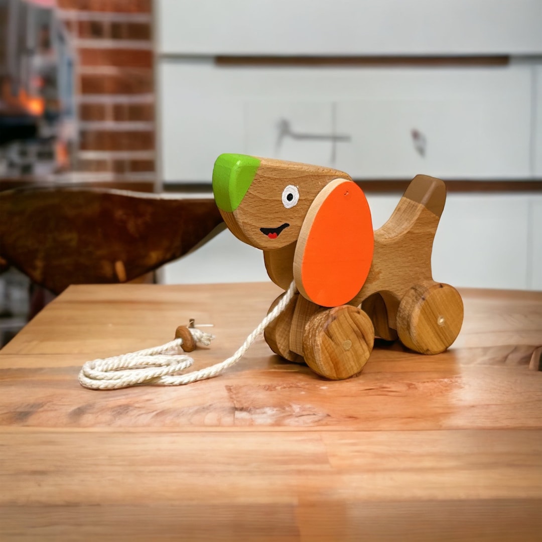 Handmade Wooden Pull Along Toy Dog Eco-friendly Push and Pull Toy for ...
