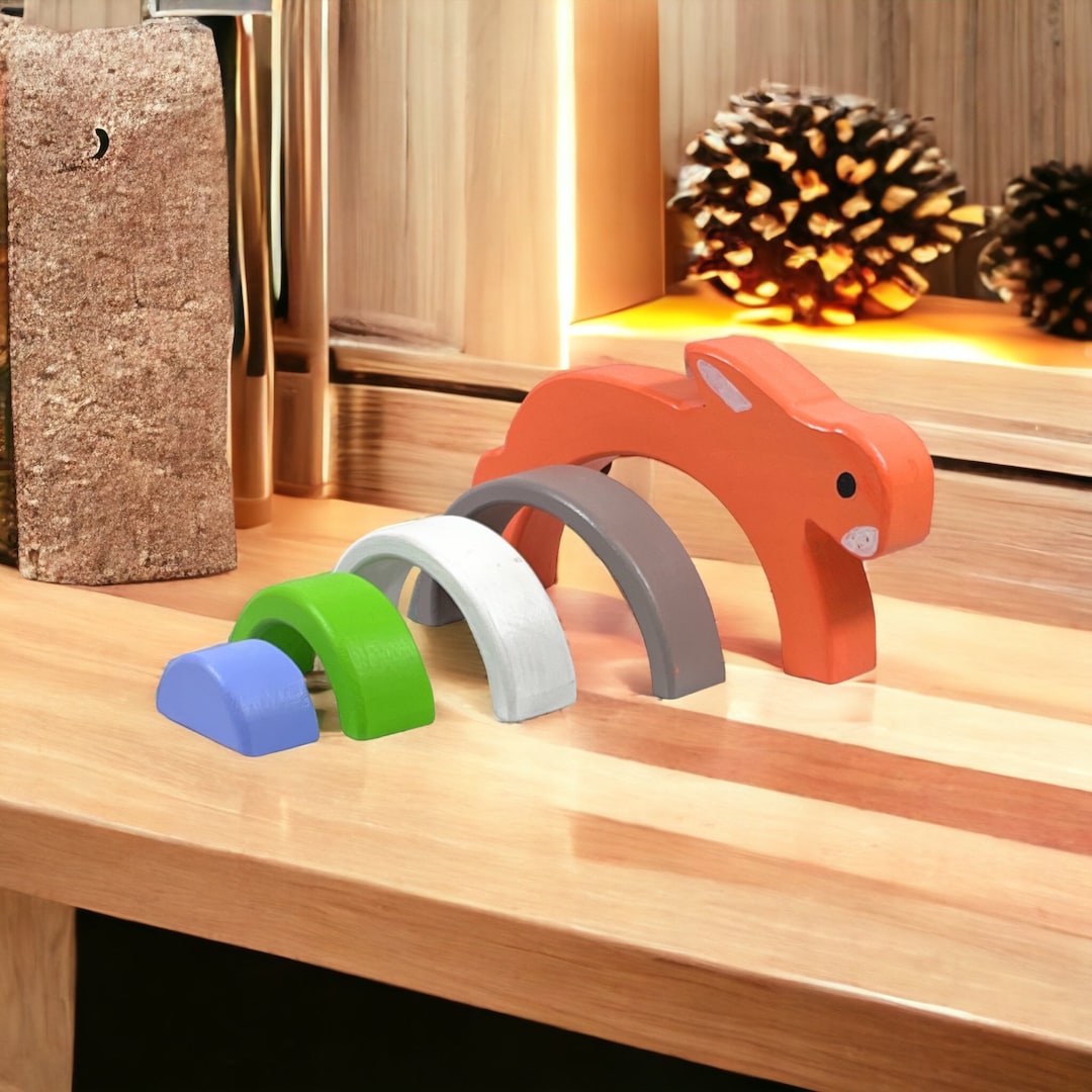 Wooden Bunny Stacking Toy Puzzle - Montessori Educational Gift for ...