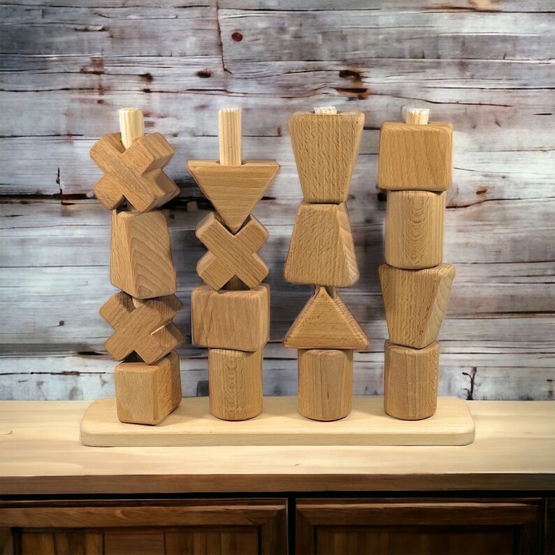 Wooden Geometric Stacking and Sorting Toy Nursery Decor Montessori ...