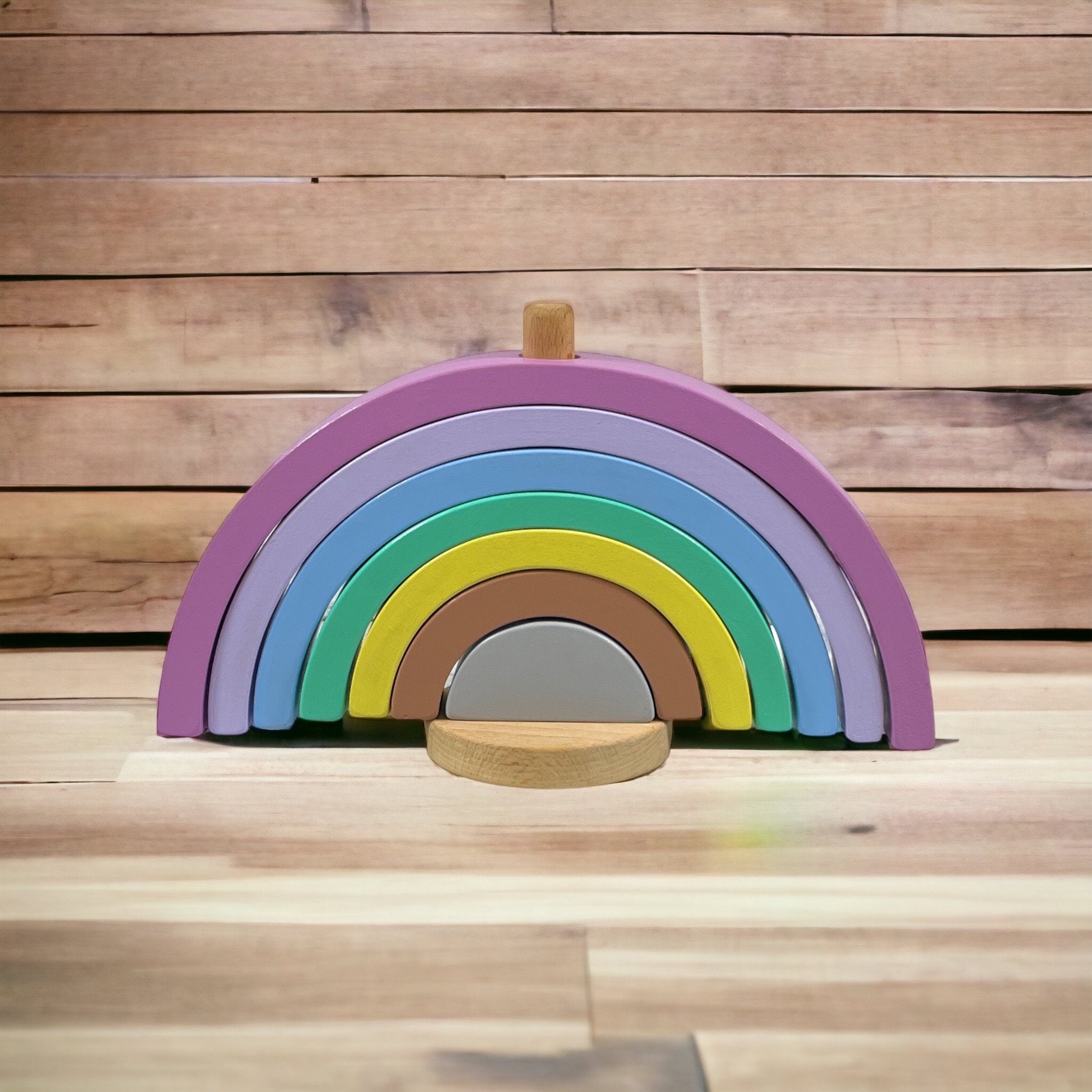 Wooden Rainbow Stacking Toy Set 7 Pieces Stacker Blocks Waldorf and ...