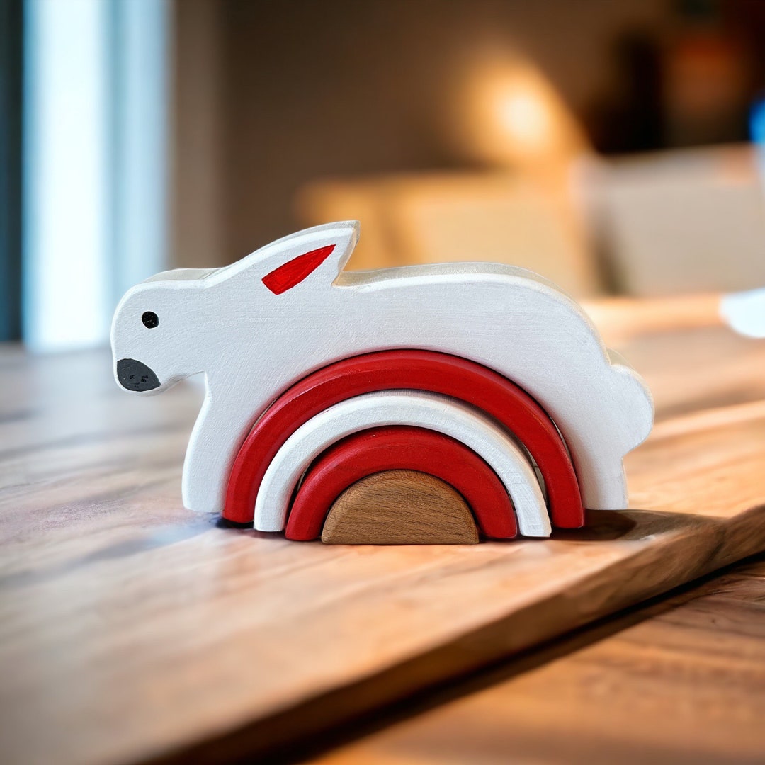 Wooden Bunny Stacking Toy Puzzle - Stacker Toy for Toddlers ...