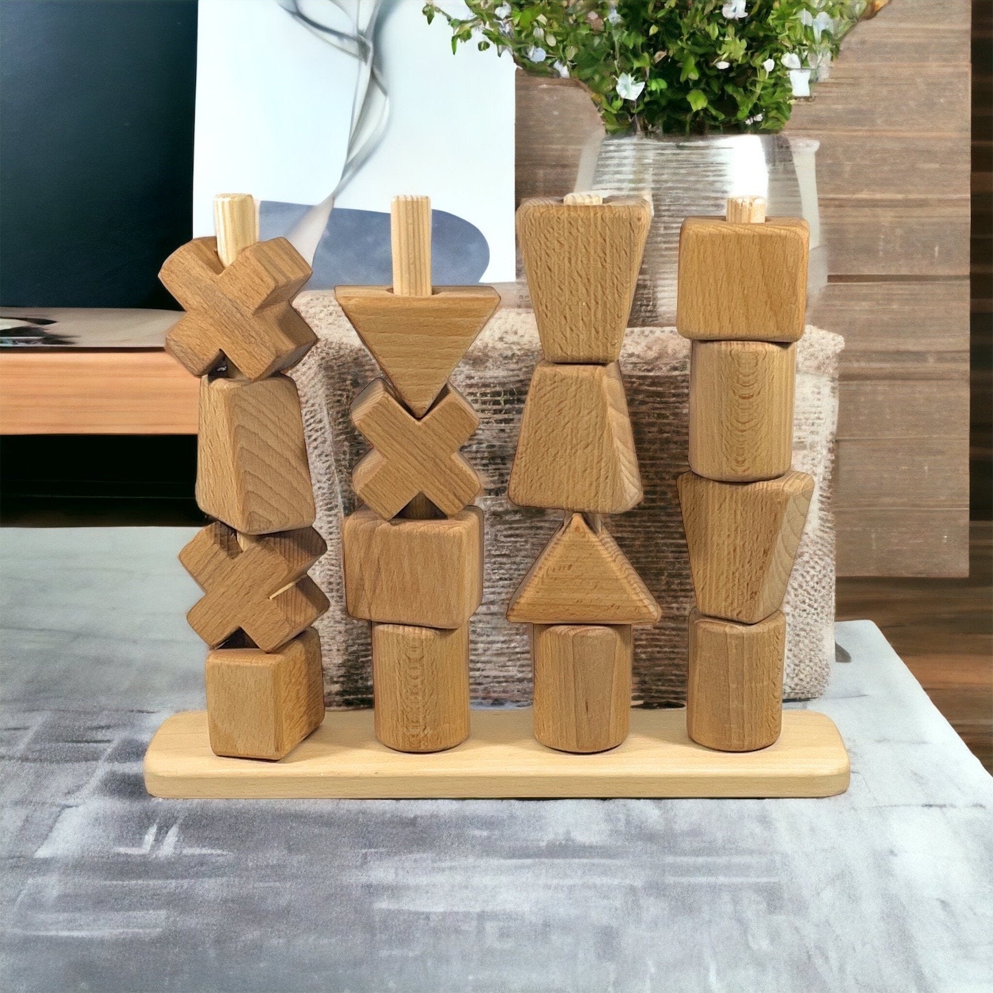 Wooden Geometric Stacking and Sorting Toy Nursery Decor Montessori ...