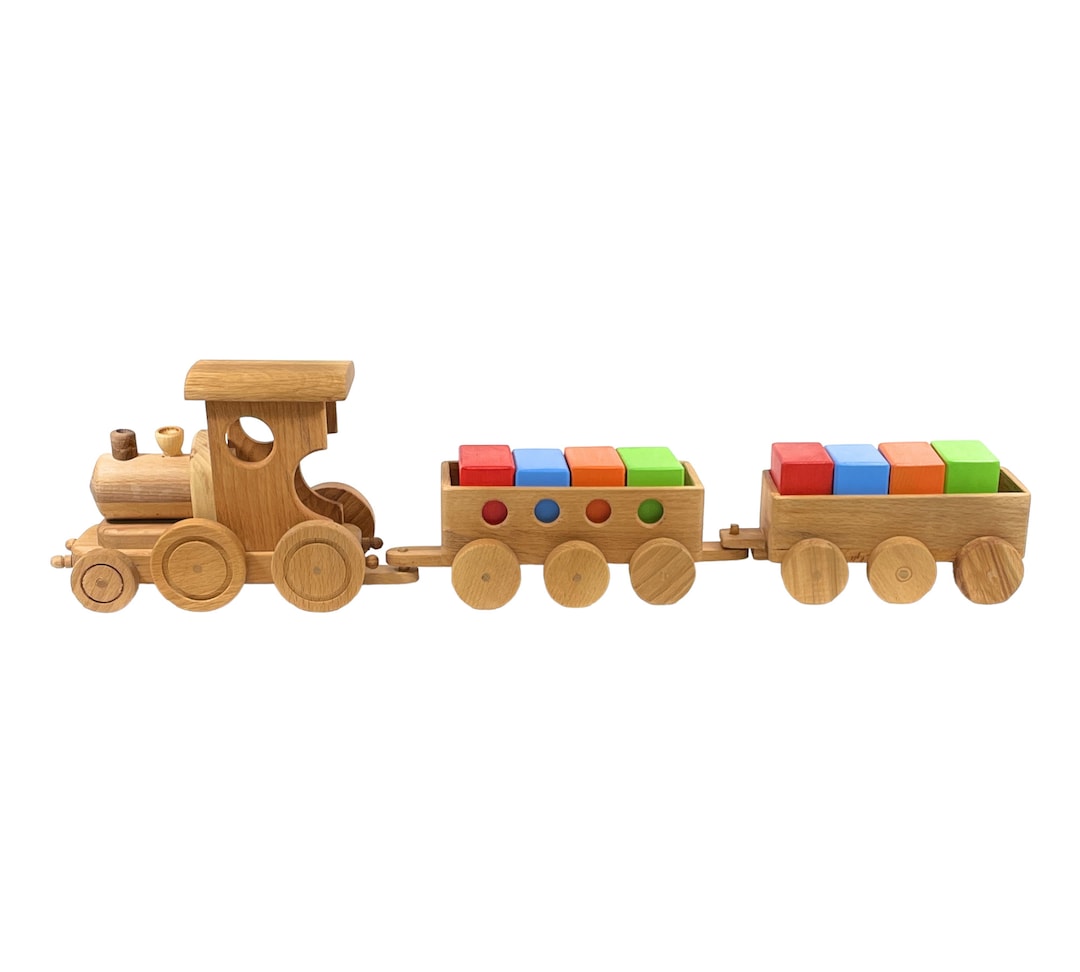 Wooden Locomotive Train Set | Wooden Toy Train With Wagons | Push Toy ...