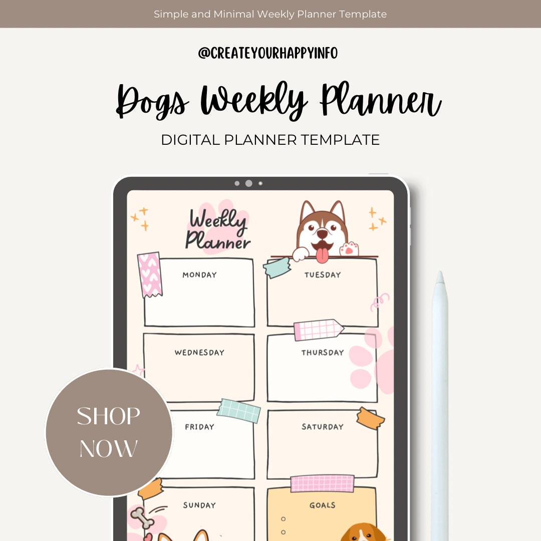 Weekly Digital Planner Page, Digital Planning, Digital Download, Dogs ...