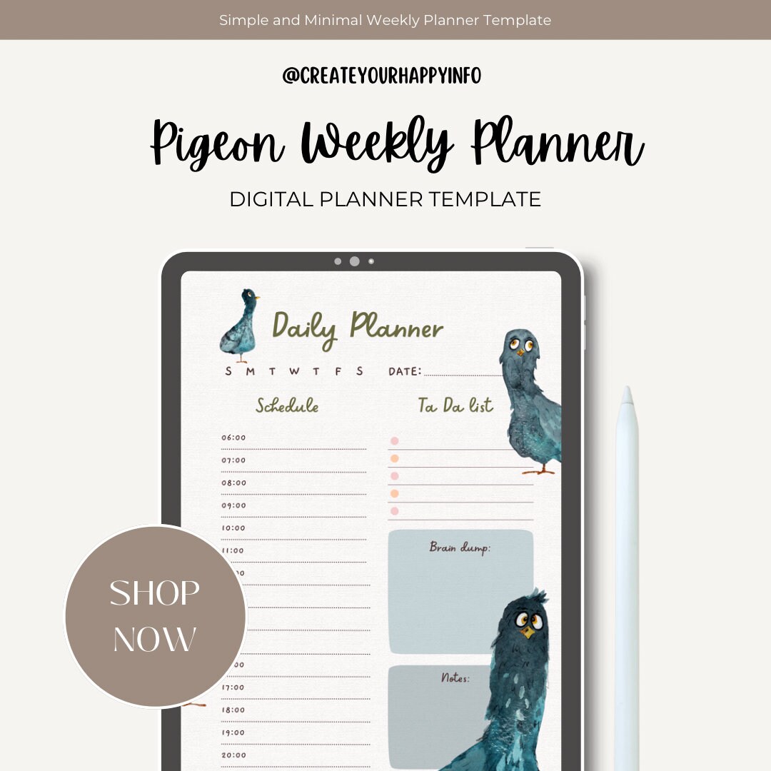 Weekly Digital Planner Page, Digital Planning, Digital Download, Pigeon ...