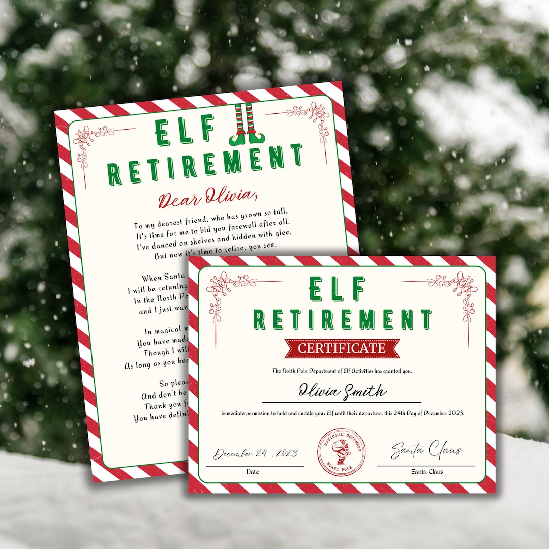 Elf Retirment Letter and Certificate, Editable Elf Retiring Letter ...