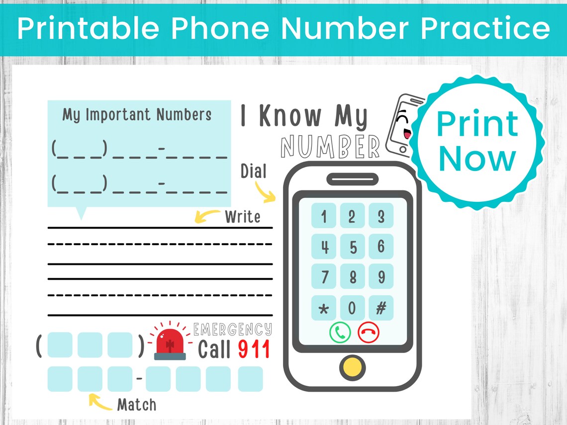 Preschool Activity Phone Number Practice Preschool Worksheet | Etsy