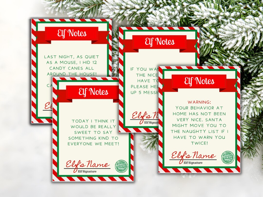 Printable Elf Note Cards, Elf Activity Cards, Editable Letter From Elf ...